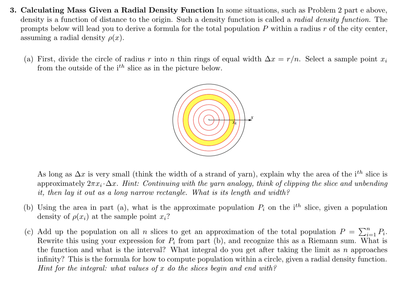 Solved 3. Calculating Mass Given a Radial Density Function | Chegg.com