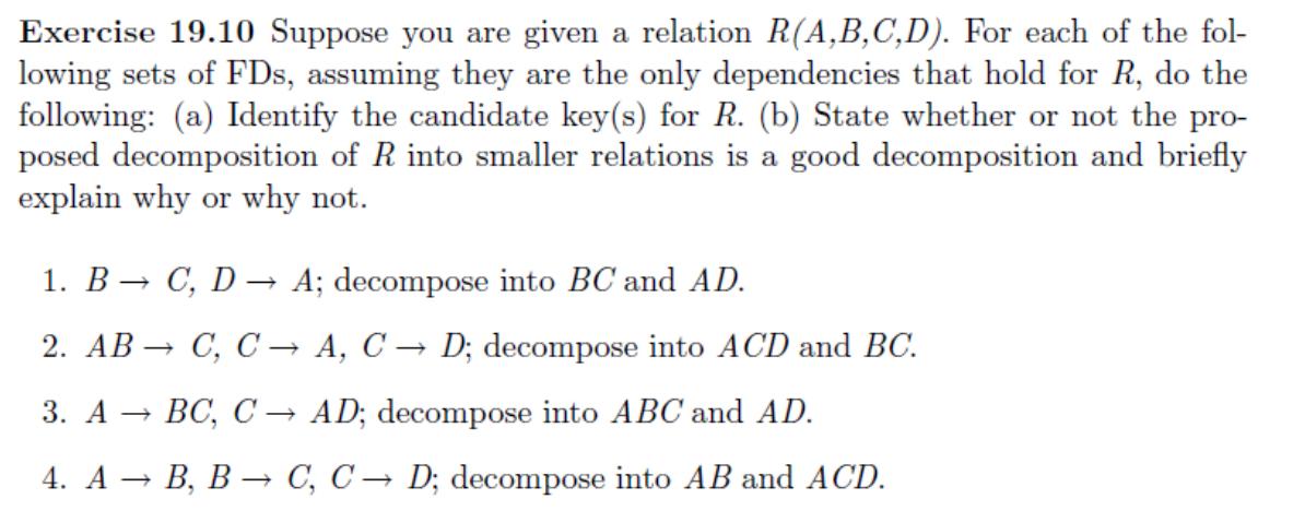 Solved Exercise 19.10 Suppose you are given a relation | Chegg.com