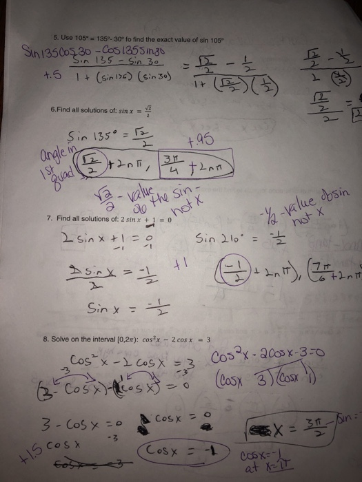 Solved 5. Use 105 135-30° fo find the exact value of sin 105 | Chegg.com