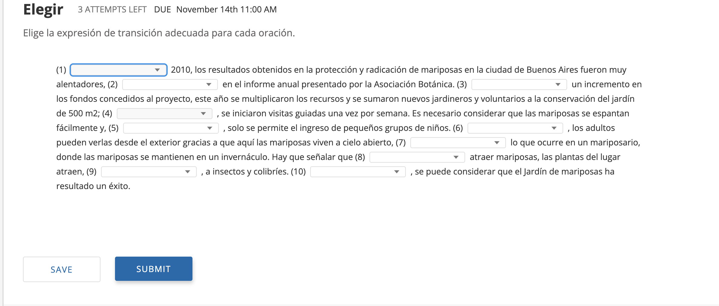 Elegir 3 ATTEMPTS LEFT DUE November 14th 11:00 AM | Chegg.com Elegir 3 ATTEMPTS LEFT DUE November 14th 11:00 AM | Chegg.com