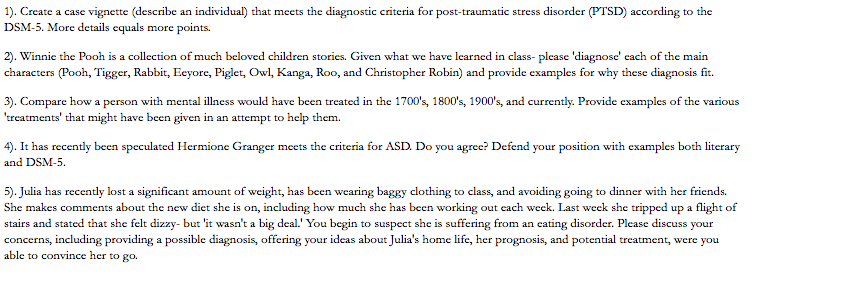 Solved 1). Create a case vignette (describe an individual) | Chegg.com