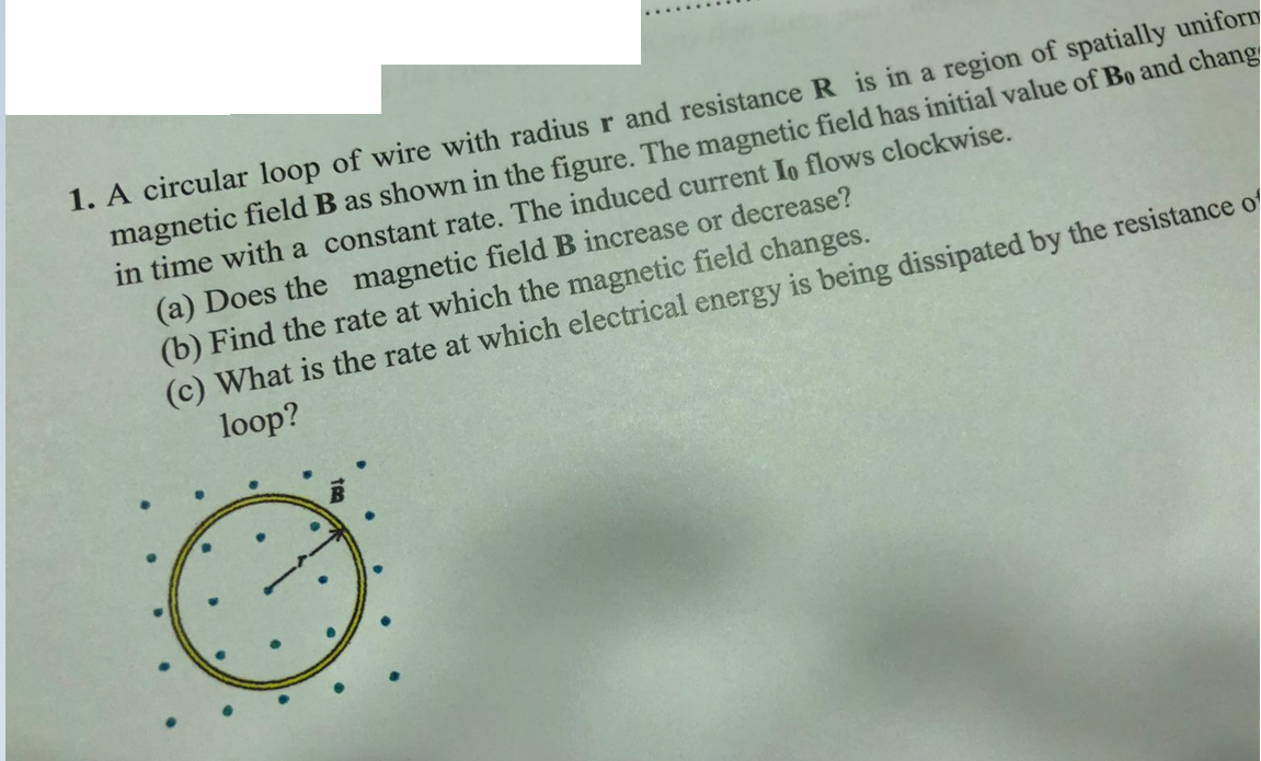 Solved 1. A circular loop of wire with radius r and | Chegg.com
