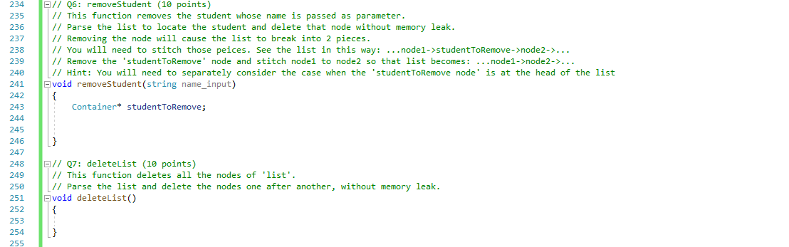Solved Q6: removeStudent() (10 points) Remove the student | Chegg.com