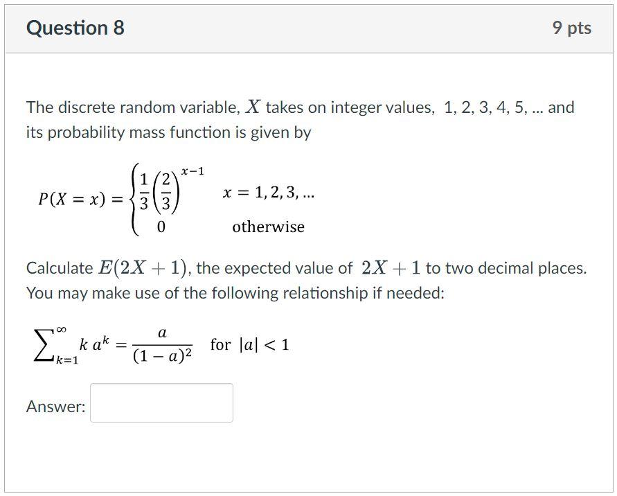 Solved The discrete random variable, X takes on integer | Chegg.com