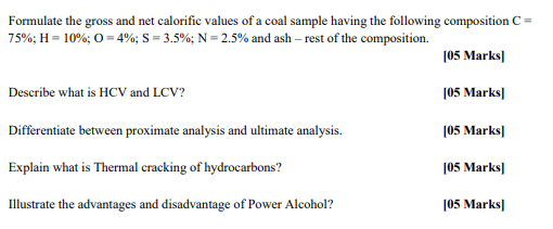 Solved Formulate the gross and net calorific values of a | Chegg.com