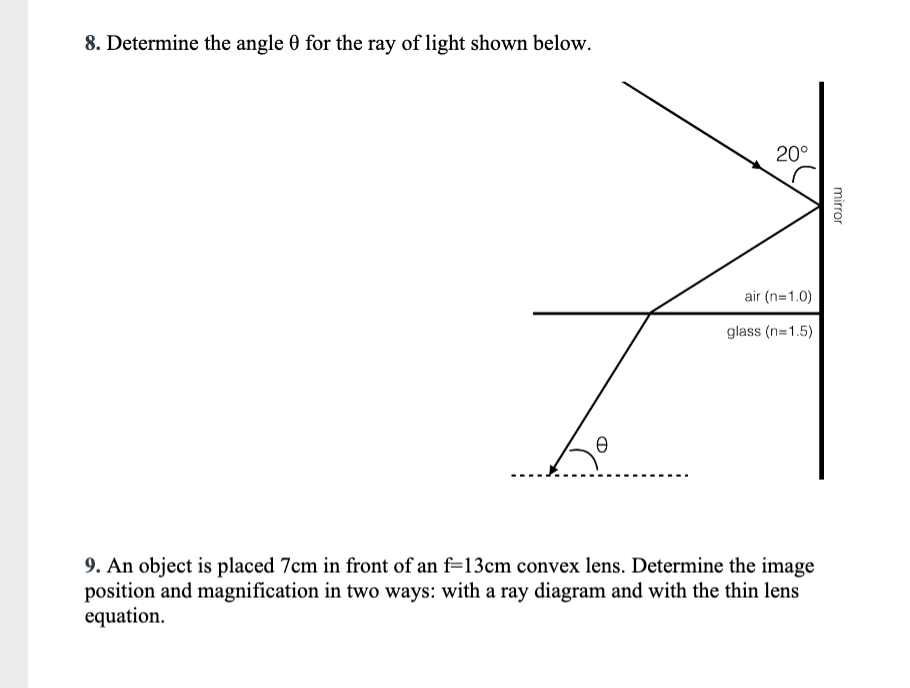 Solved 8. Determine the angle 0 for the ray of light shown | Chegg.com