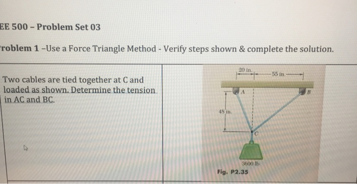 Solved EE 500-Problem Set 03 roblem 1 -Use a Force Triangle | Chegg.com