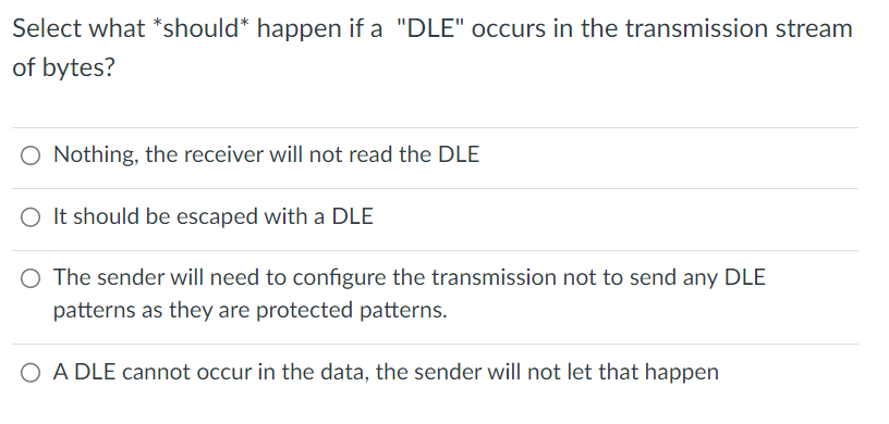 Solved Select what "should* happen if a "DLE" occurs in the | Chegg.com