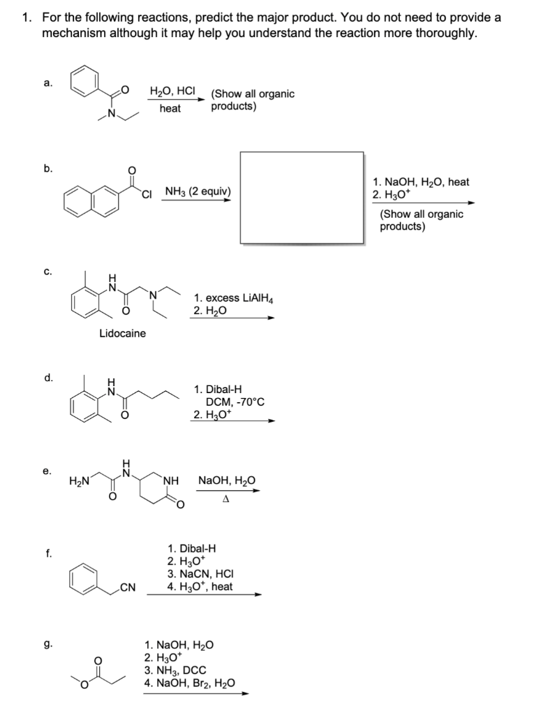 Solved 1. For the following reactions, predict the major | Chegg.com