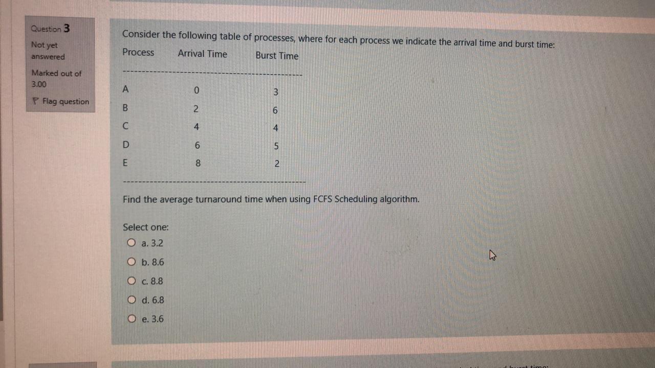Solved Question 3 Not yet Consider the following table of | Chegg.com