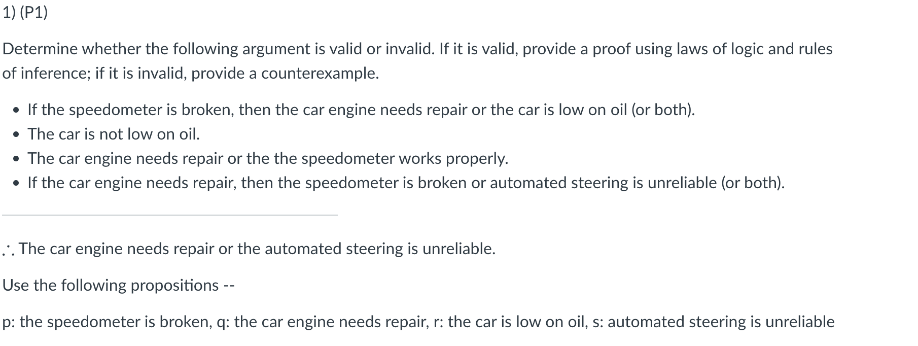 Solved Determine Whether The Following Argument Is Valid Or