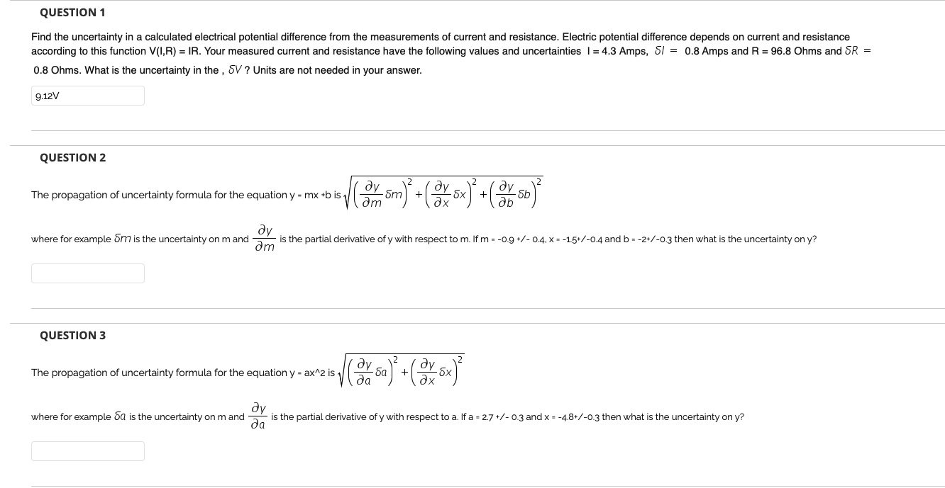 Solved QUESTION 1 Find the uncertainty in a calculated | Chegg.com
