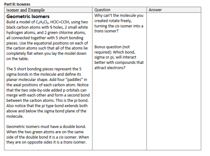 Solved Answer Part II: ISOMERS Isomer and Example Question | Chegg.com