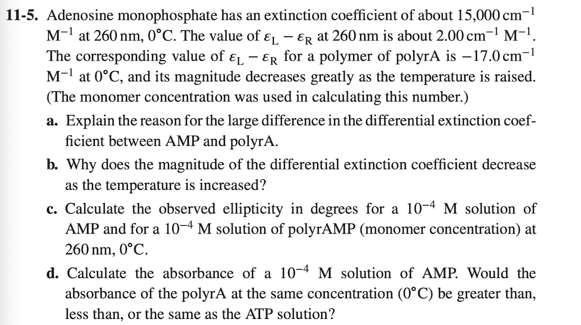 Solved 1-5. Adenosine monophosphate has an extinction | Chegg.com