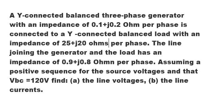 Solved A Y-connected balanced three-phase generator with an | Chegg.com