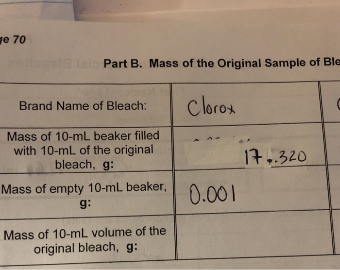 Solved e 70 Part B. Mass of the Original Sample of Ble Brand | Chegg.com