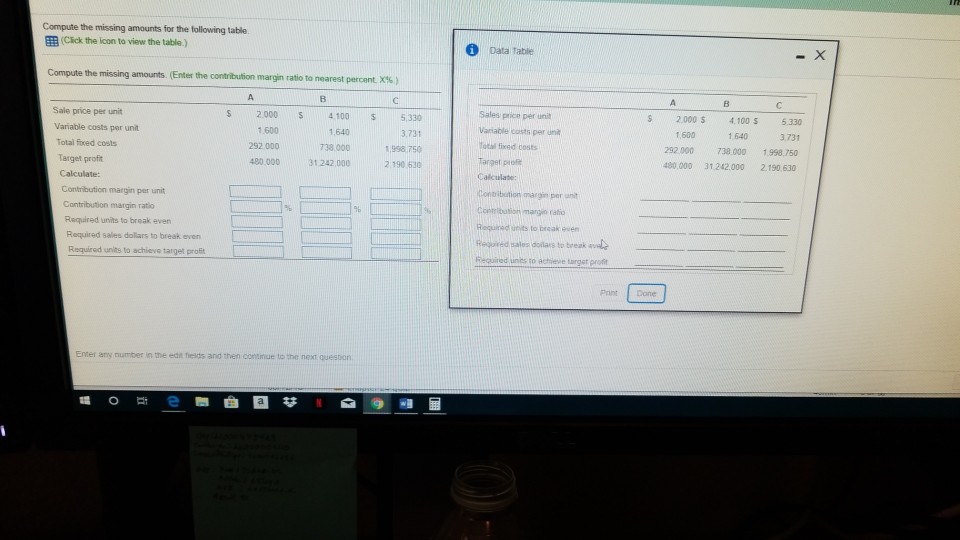 Solved he missing amounts for the following table ?(Click | Chegg.com