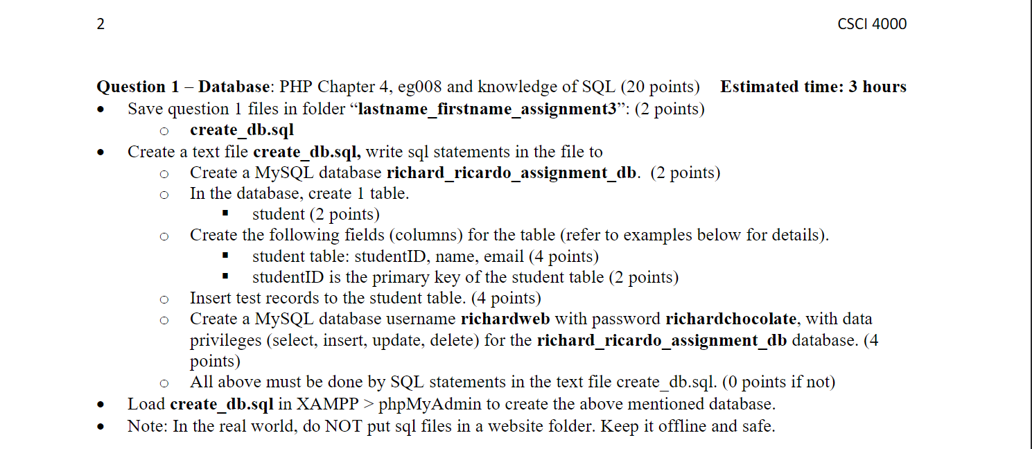 Solved Example: "student" table structure Edit | Chegg.com