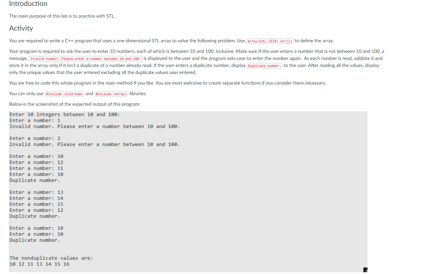 Solved The main purpose of this lab is to practice with STL. | Chegg.com