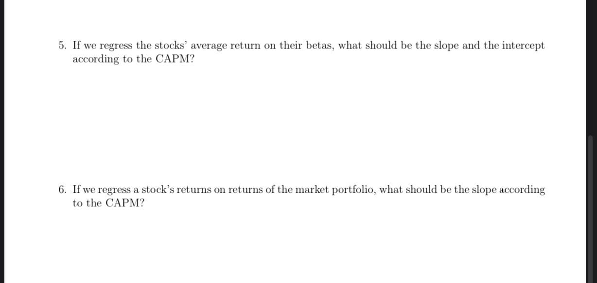 Solved 5. If we regress the stocks' average return on their | Chegg.com