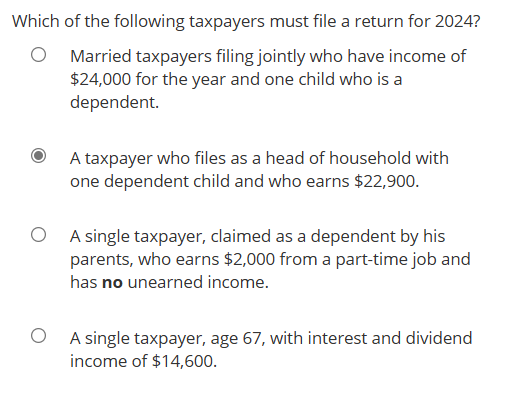 Solved Which of the following taxpayers must file a return | Chegg.com