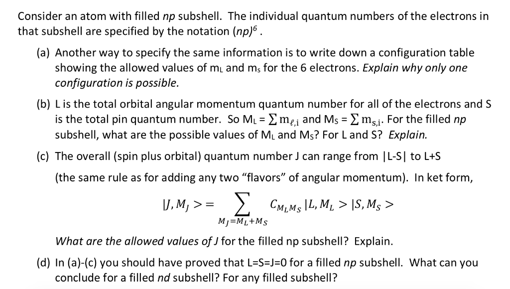 Solved Consider an atom with filled np subshell. The | Chegg.com
