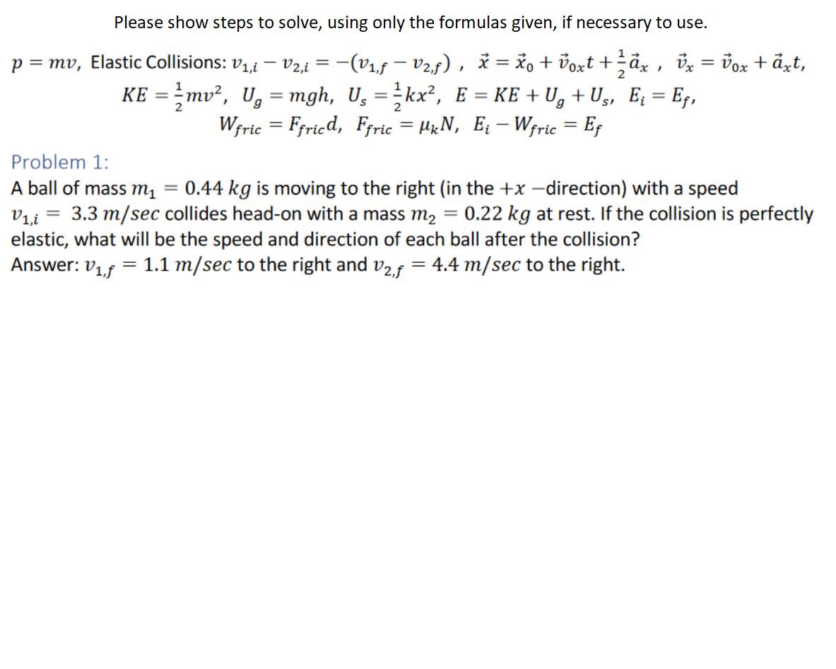 Solved p=mv, Elastic Collisions: | Chegg.com