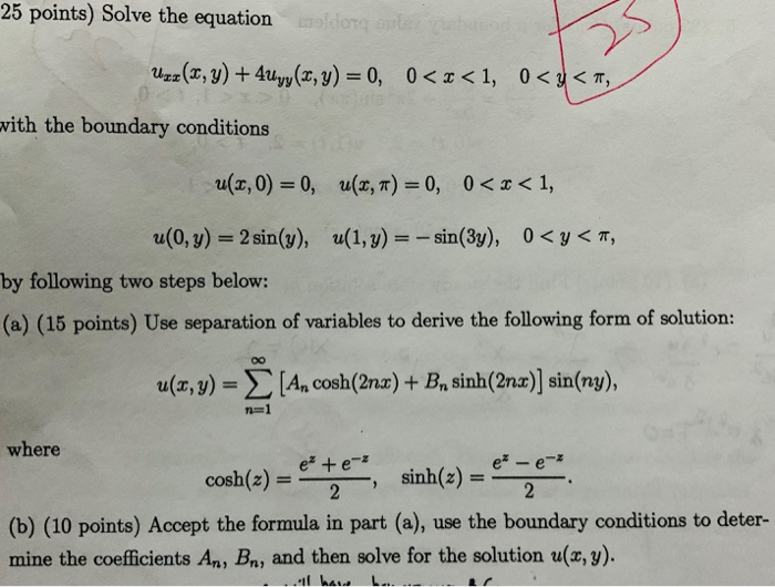 Solved 25 points) Solve the equation uzz(z, y) + 4"w(x, y) = | Chegg.com