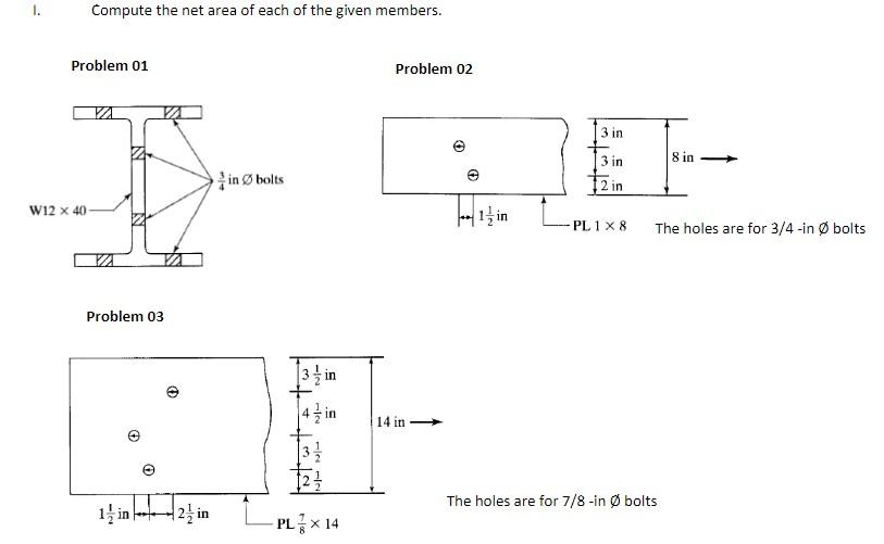 Solved 1. Compute the net area of each of the given members. | Chegg.com