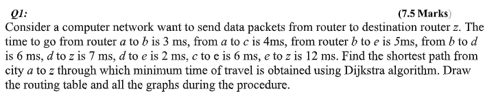 Solved Q1: (7.5 Marks Consider a computer network want to | Chegg.com