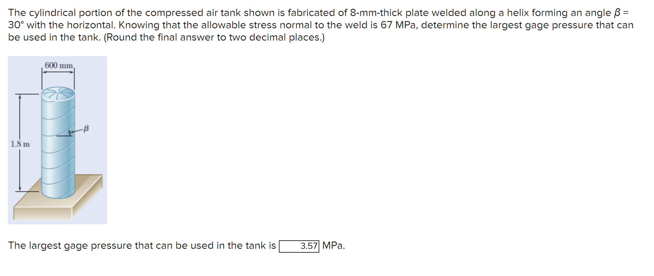 Solved The cylindrical portion of the compressed air tank | Chegg.com