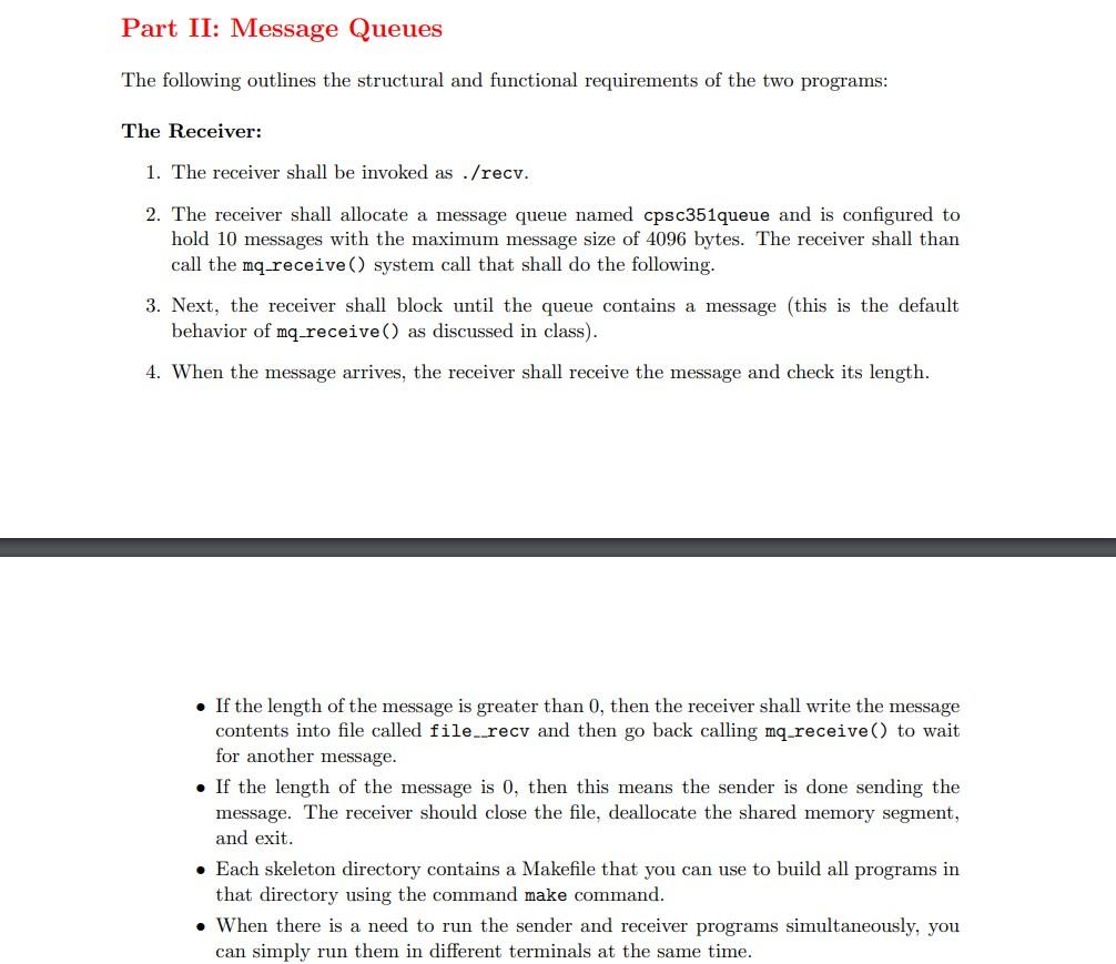 Solved Part II: Message Queues The following outlines the | Chegg.com