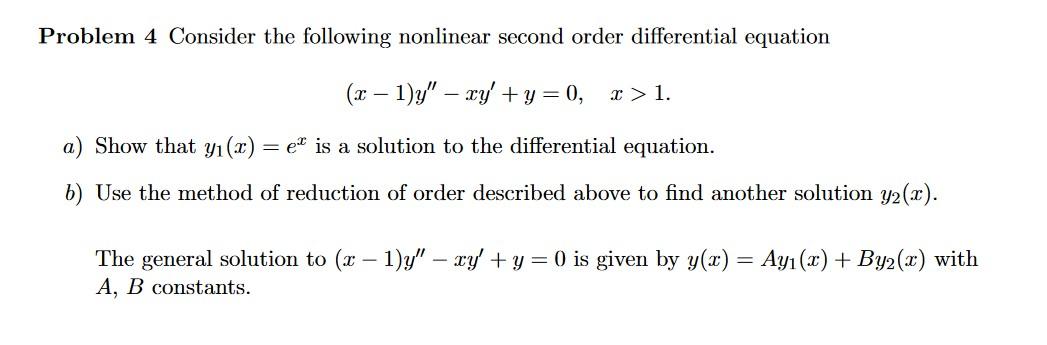 Solved Problem 4 Consider The Following Nonlinear Second