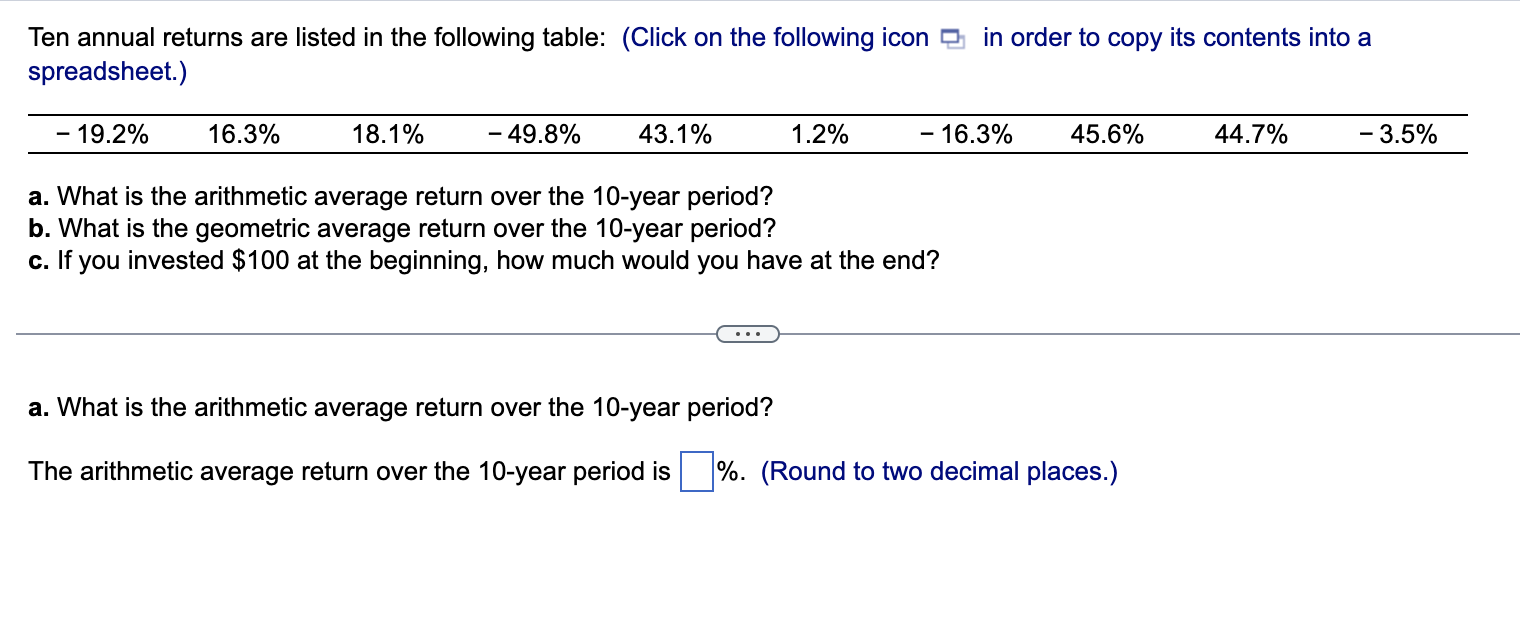 Solved Ten annual returns are listed in the following table: | Chegg.com