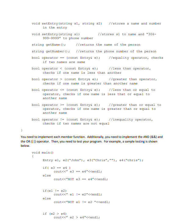 Solved Consider the following interface of a class Entry. | Chegg.com