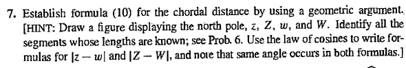 Solved 7. Establish formula (10) for the chordal distance by | Chegg.com