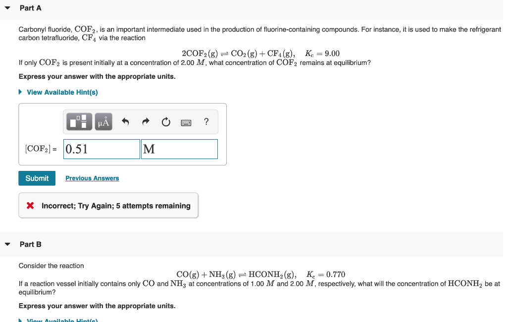 Solved Part A Carbonyl fluoride, COF2, is an important | Chegg.com