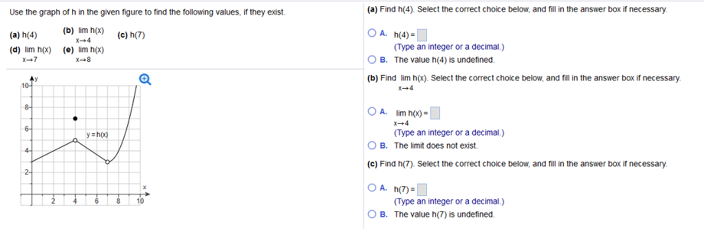 Solved (a) Find h(4). Select the correct choice below, and | Chegg.com