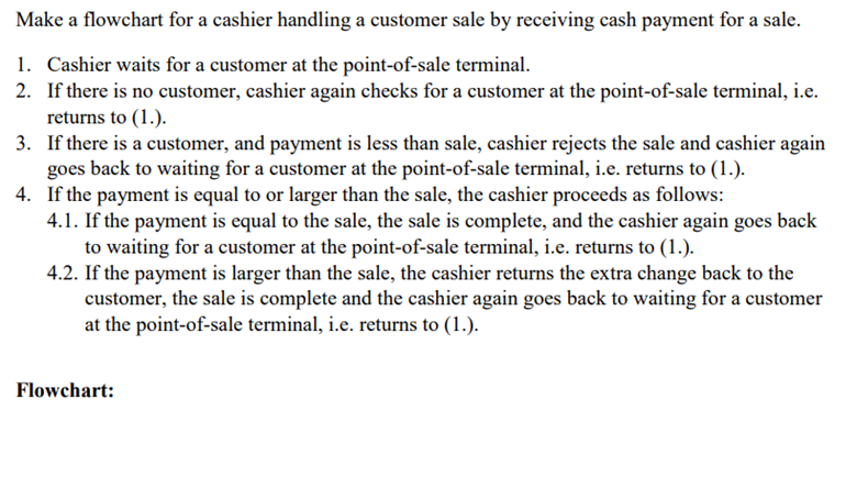 Solved Make a flowchart for a cashier handling a customer | Chegg.com