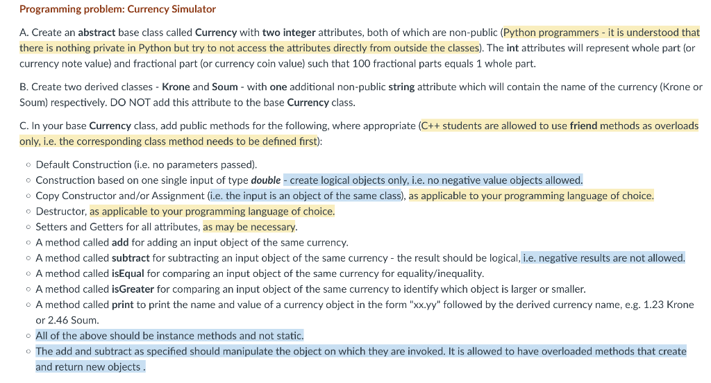 Solved Programming problem: Currency Simulator A. Create an | Chegg.com