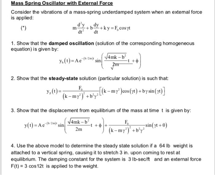 Solved Consider the vibrations of a mass-spring underdamped | Chegg.com