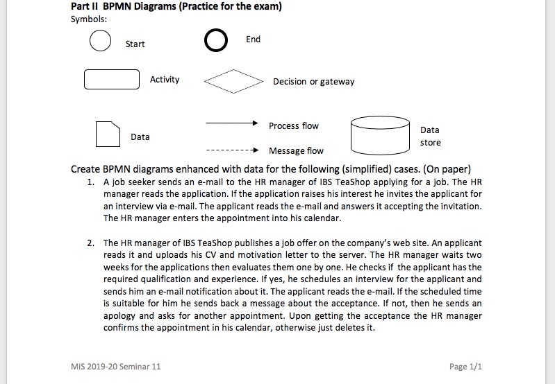 Solved Part II BPMN Diagrams (Practice for the exam) | Chegg.com