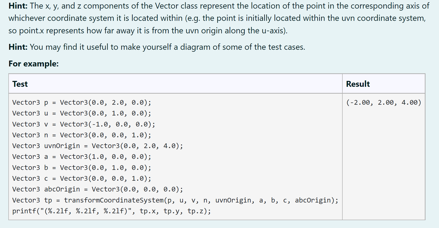 Solved Write a function transformCoordinateSystem(), which | Chegg.com