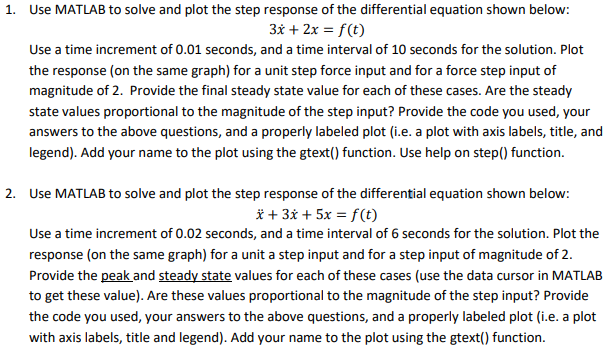 Solved 1. Use MATLAB to solve and plot the step response of | Chegg.com