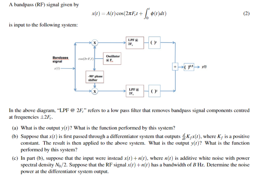 Solved A bandpass (RF) signal given by | Chegg.com