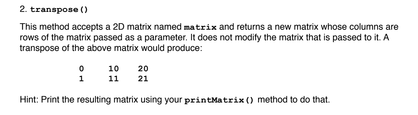 Solved Homework 12: Matrix Operations Read Chapter 8 on | Chegg.com