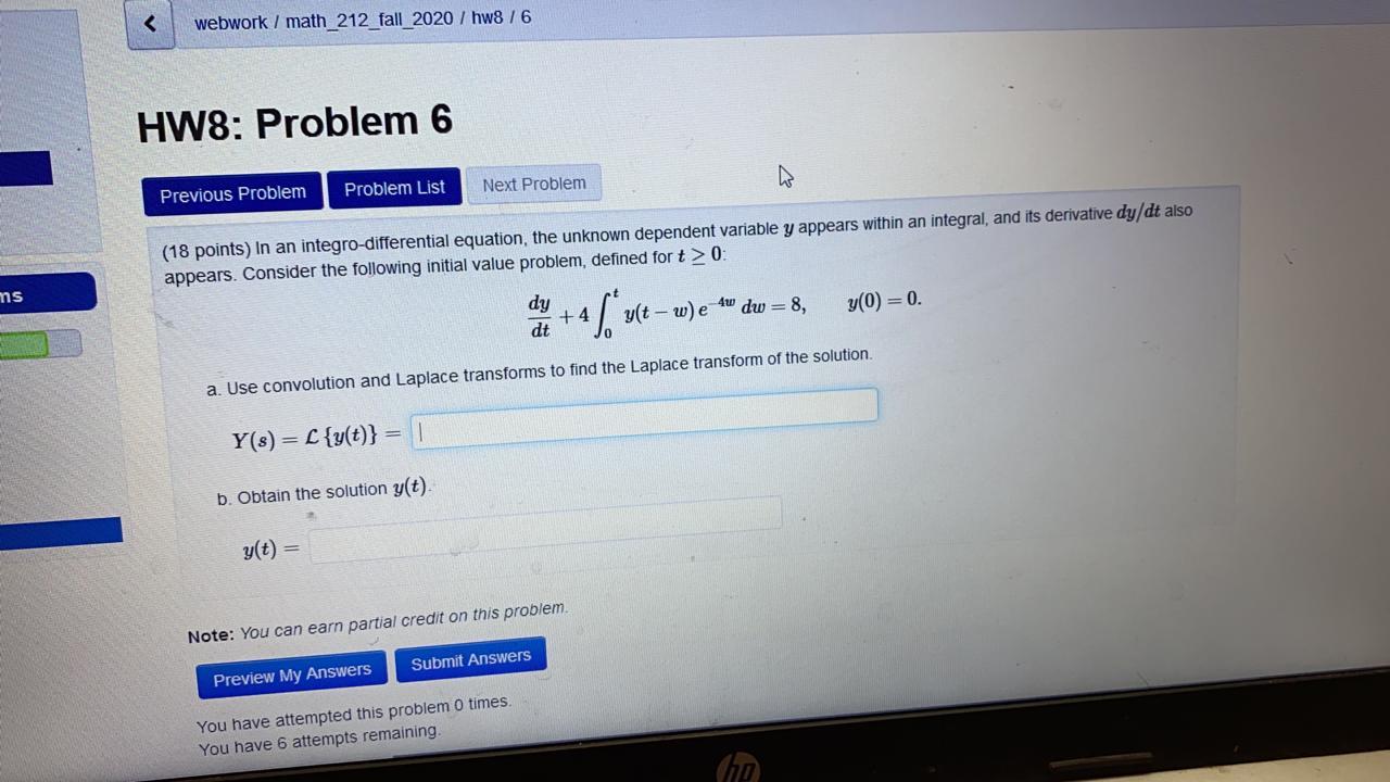 Solved webwork / math_212_fall 2020 / hw8 / 6 HW8: Problem 6 | Chegg.com
