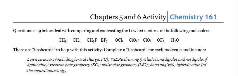 Solved Chapters 5 and 6 Activity Chemistry 161 Questions 1-9 | Chegg.com