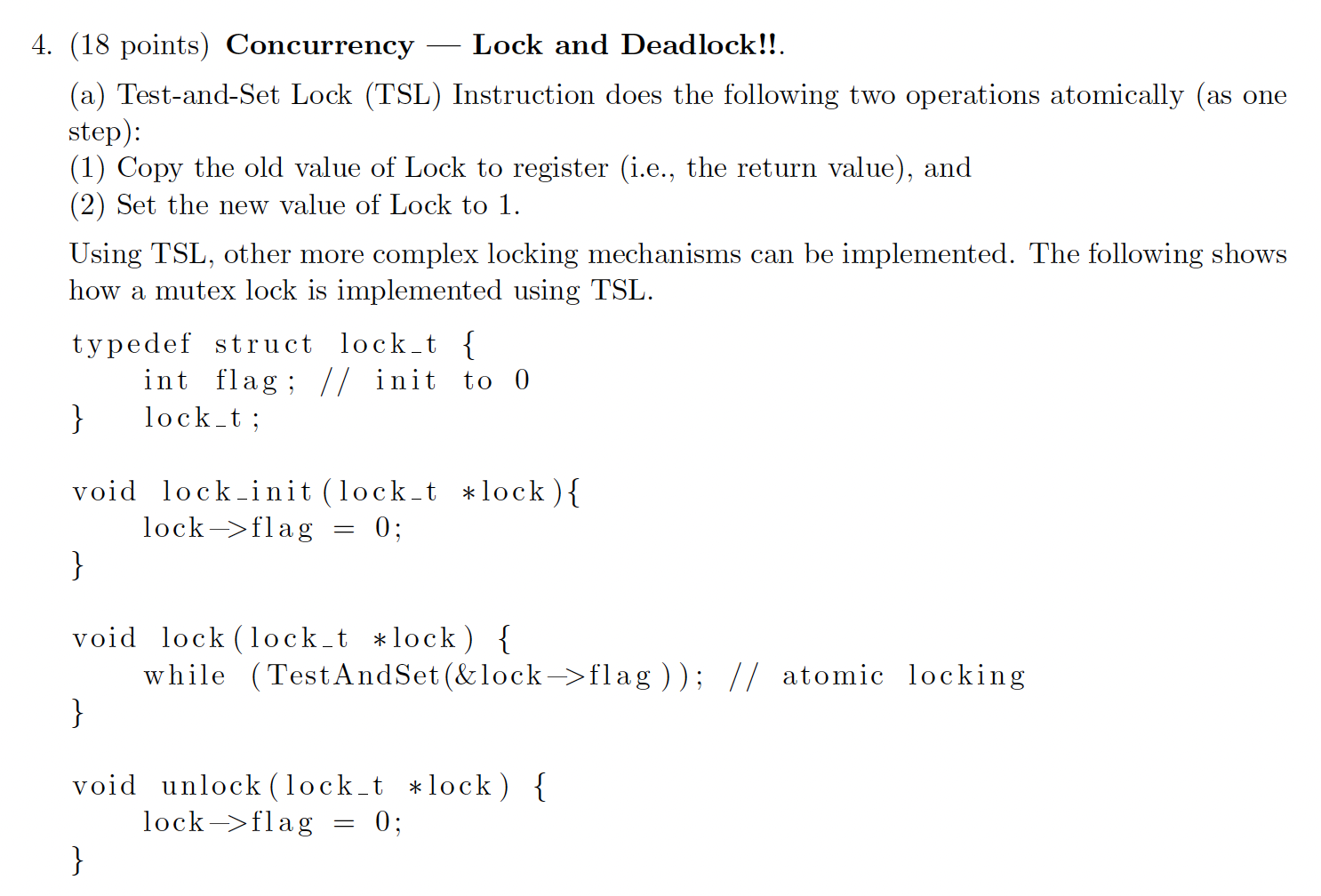 Solved 4. (18 points) Concurrency - Lock and Deadlock!!. (a) | Chegg.com