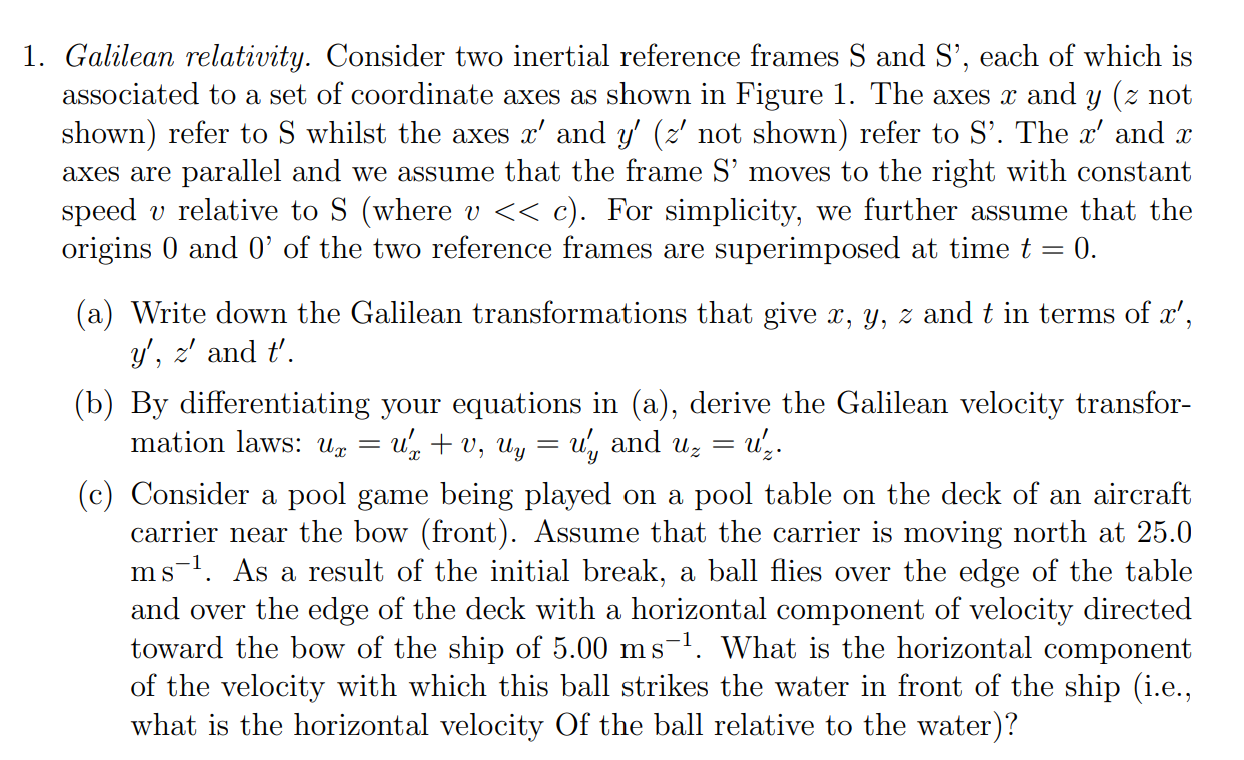 Solved 1. Galilean relativity. Consider two inertial | Chegg.com